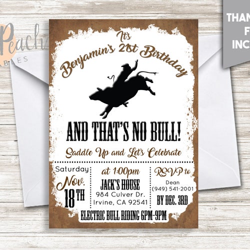 Rodeo Bull Rider Cowboy Birthday Invitation Printable - Etsy