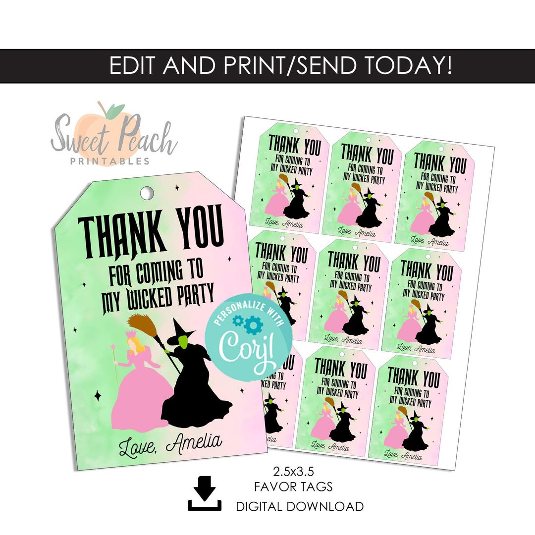 Wicked Inspired Favor Tags EDITABLE Birthday Digital Instant Download ...