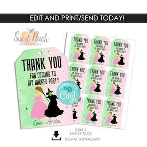 Wicked Inspired Favor Tags EDITABLE Birthday Digital Instant Download ...