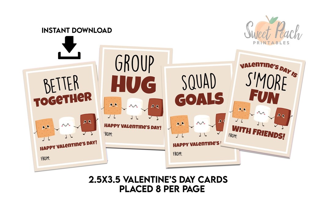 Smores Valentine's Day Cards Printable Digital Instant Download Kids ...