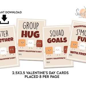 Smores Valentine's Day Cards Printable Digital Instant Download Kids ...