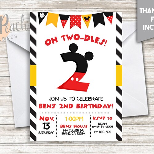 Modern Mickey Mouse Birthday Invite 2nd Birthday Invitation - Etsy