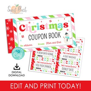 Christmas Coupon Book Editable Templates Kids Gift Idea Digital Instant ...