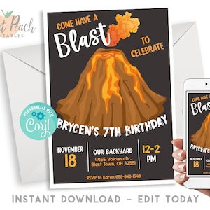 Editable Volcano Birthday Invitation Invite Digital 5x7 Blast Science ...