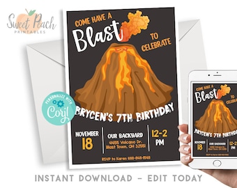 Floor is Hot Lava Birthday Party. Digital Invite. Volcano. Templett ...