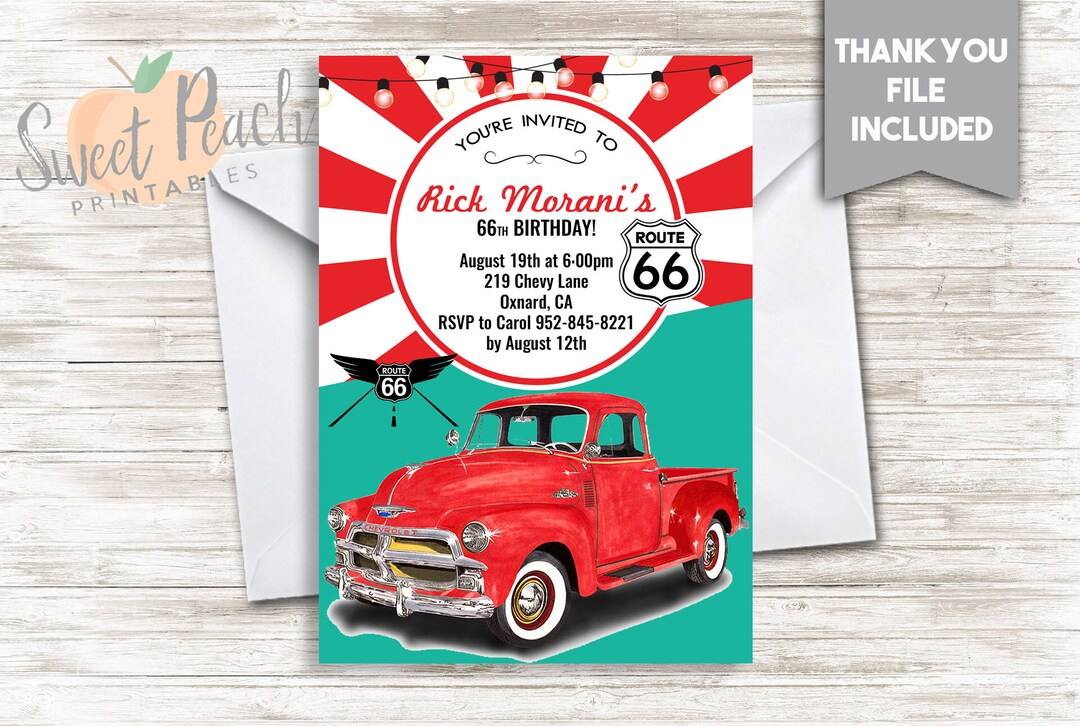 Route 66 Birthday Party Invite Invitation 5x7 Over the Hill, Route 66 ...