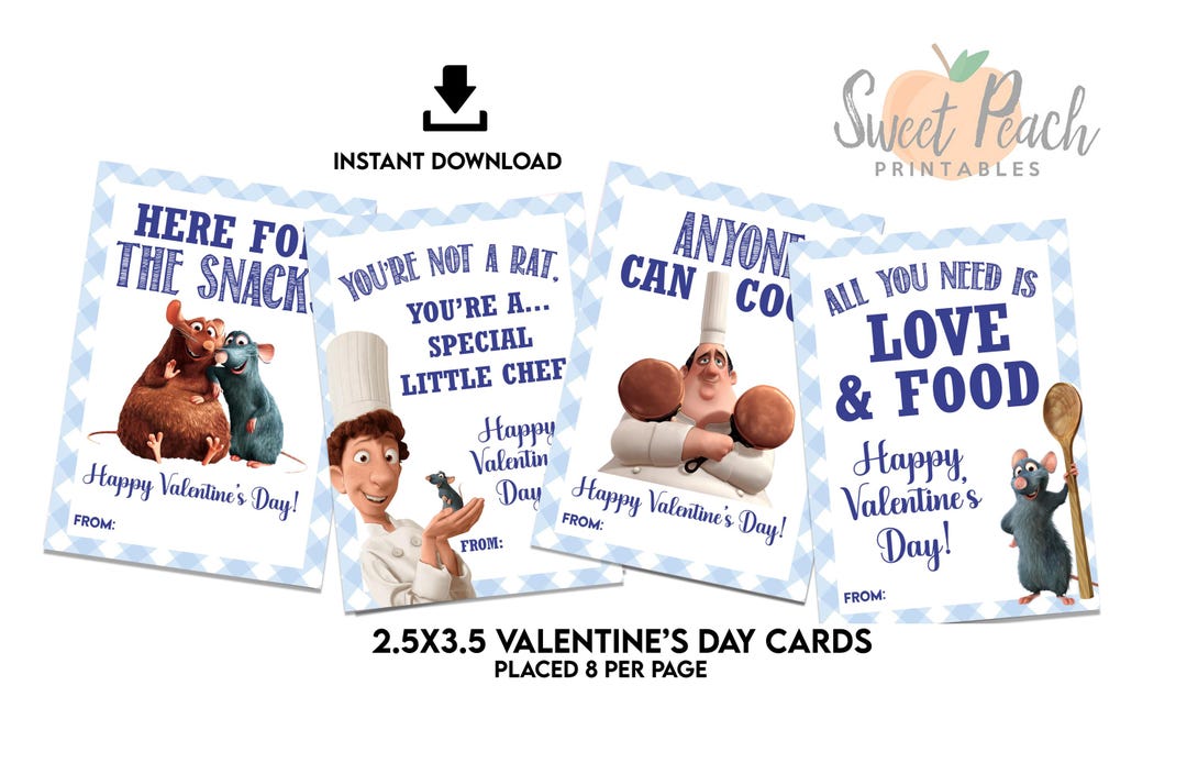 Ratatouille Valentine's Day Cards Printable Digital Instant Download ...