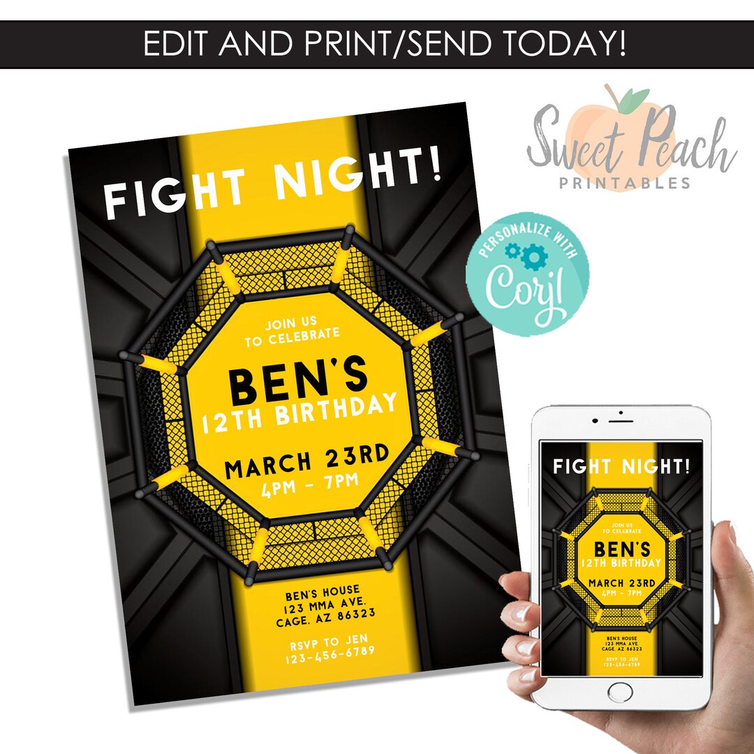 Editable MMA Octagon Birthday Party Invite Invitation 5x7 Digital ...