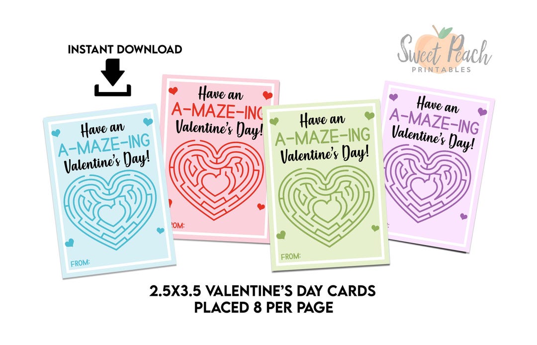 Maze Valentine's Day Cards Printable Digital Instant Download Classroom ...