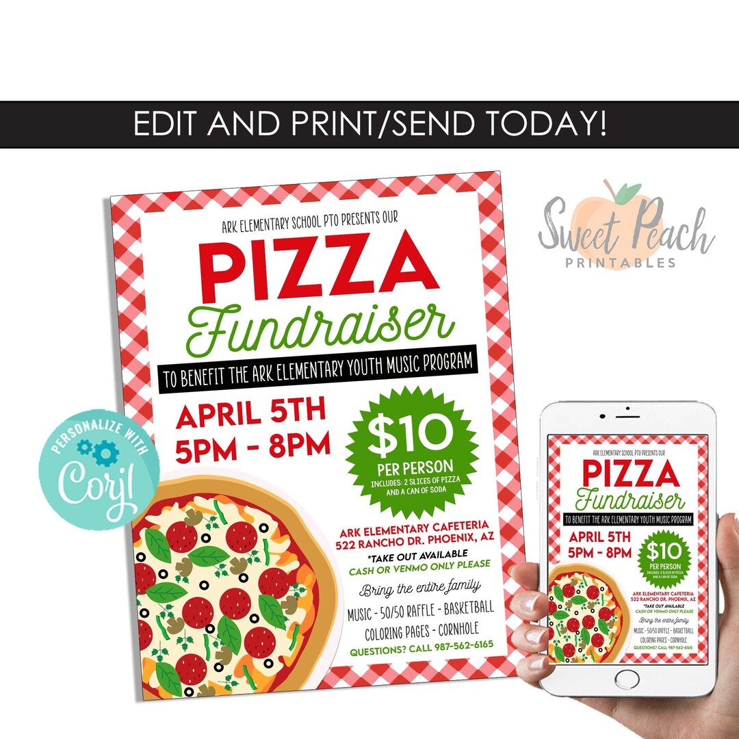 Editable Pizza Fundraiser Flyer Template Digital Printable Benefit ...