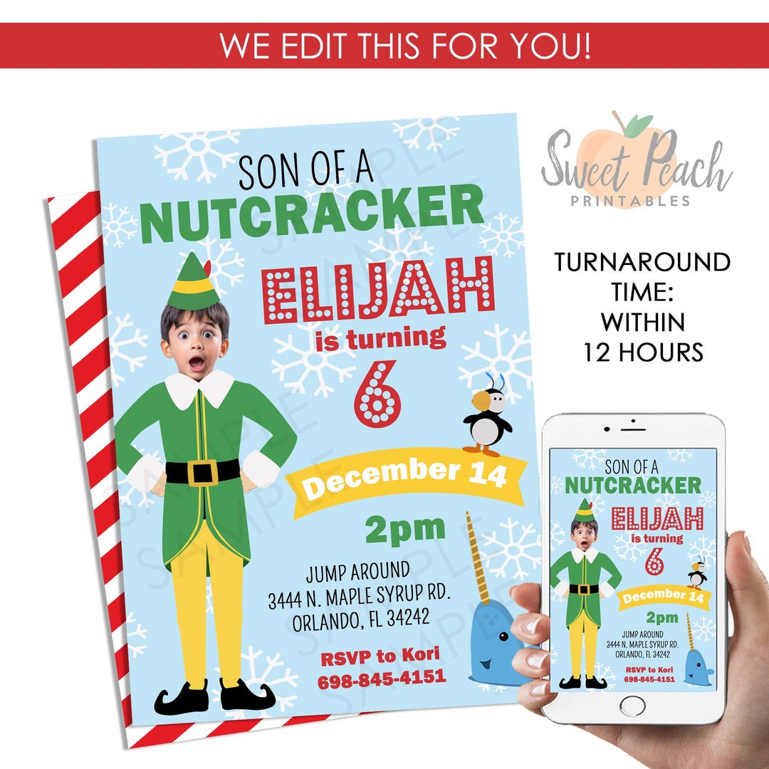 Buddy Elf Birthday Photo Invitation Digital 5x7 Christmas Party Invite ...