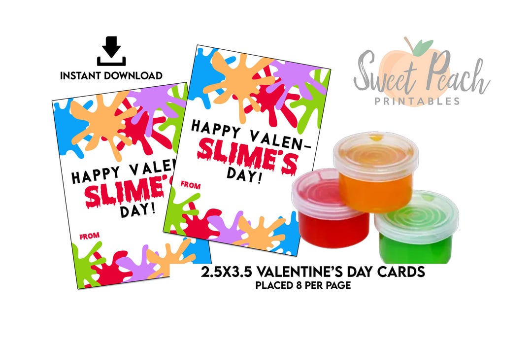 Slime Valentine's Day Cards Printable Kids Digital Instant Download ...