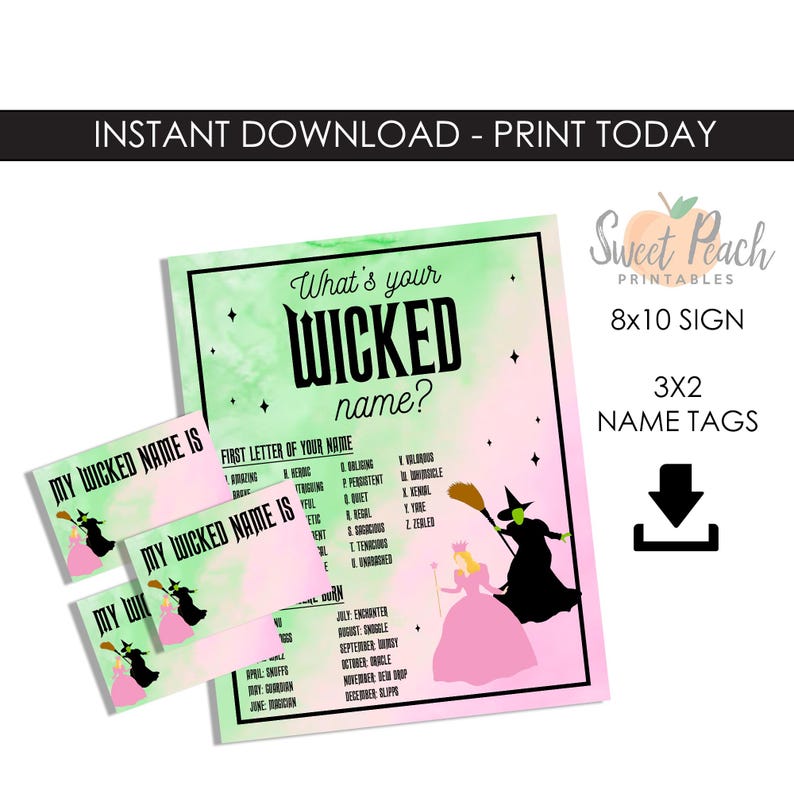 What's Your Wicked Name Printable Sign Instant Download Game Party ...