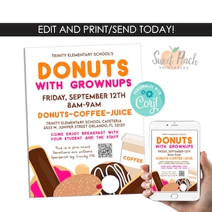 Editable Donuts With Grownups Flyer Digital 8.5x11 Instant Download ...