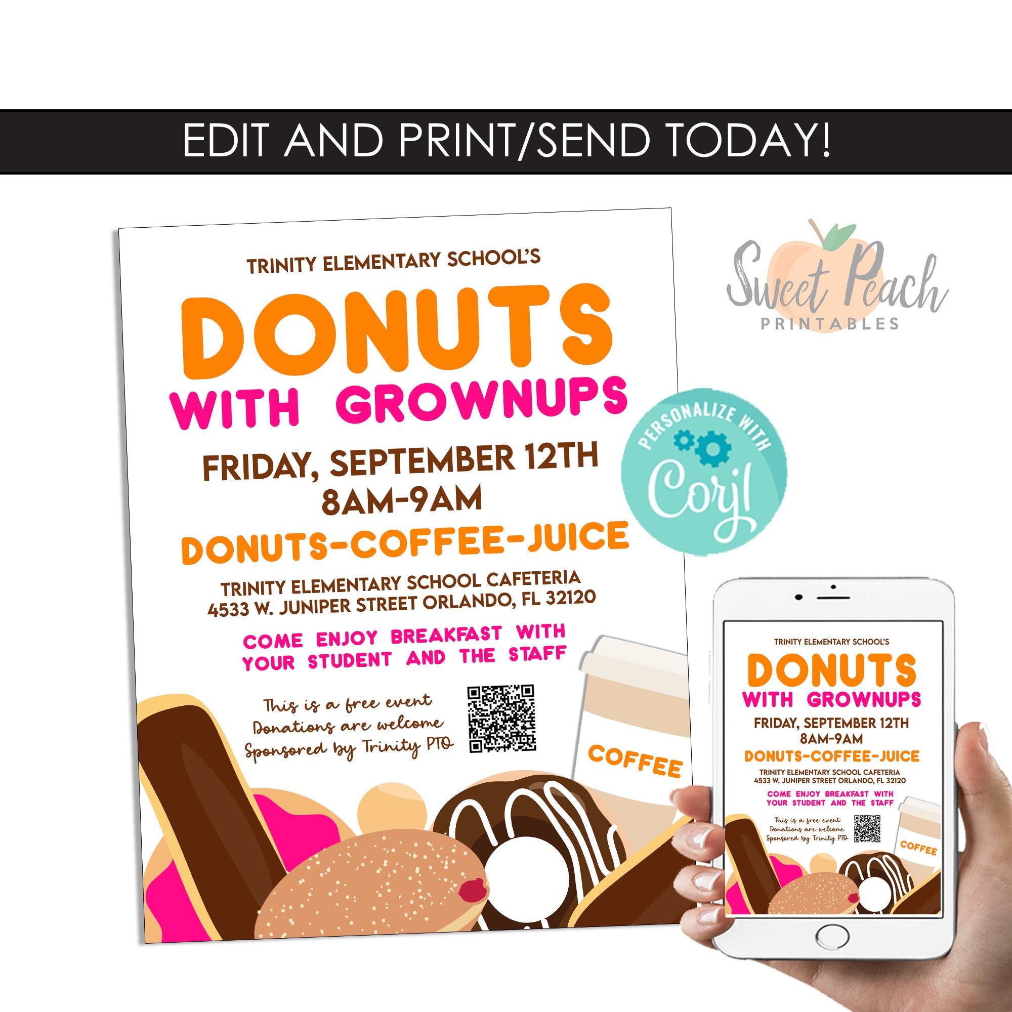 Editable Donuts With Grownups Flyer Digital 8.5x11 Instant Download ...