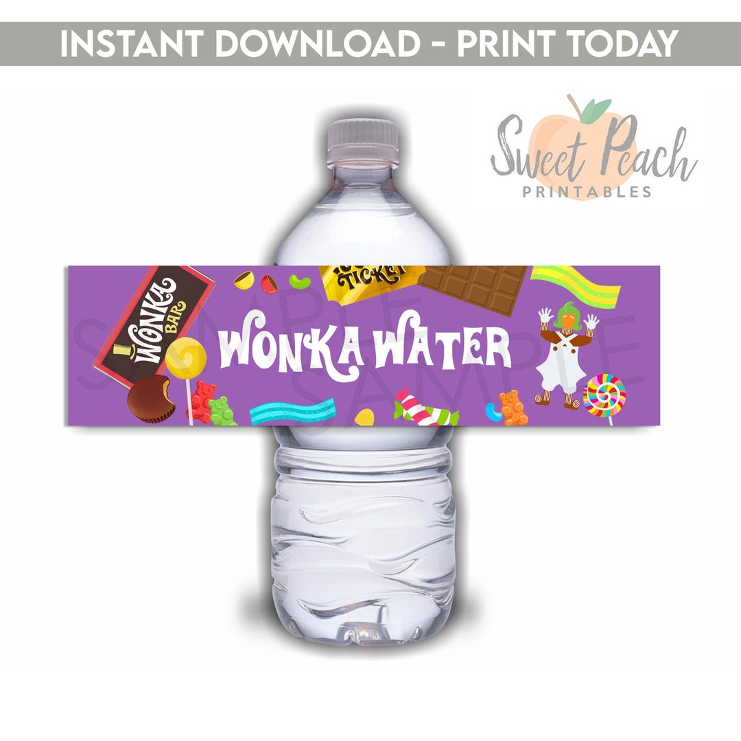 Chocolate Factory Water Bottle Labels Digital 8.5x2 Birthday Party Kids ...