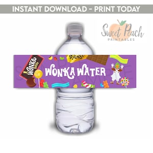 Chocolate Factory Water Bottle Labels Digital 8.5x2 Birthday Party Kids ...