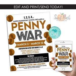 Editable Penny War Fundraiser Flyer Template Digital 8.5x11 Coin War ...