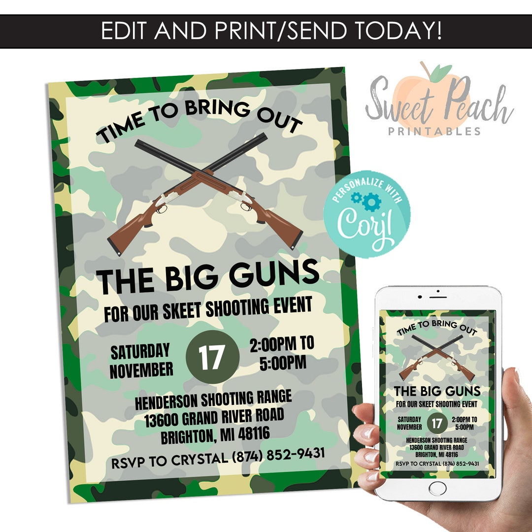 Editable Skeet Shooting Range Event Invite 5x7 Digital Birthday ...