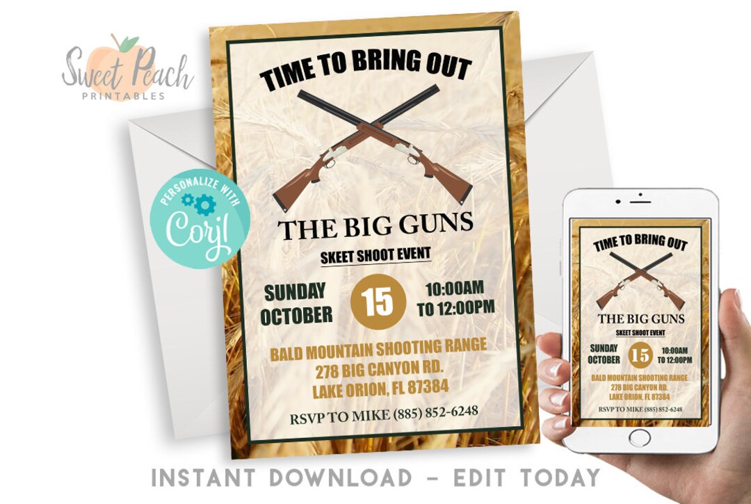 Editable Skeet Shoot Event Invite 5x7 Digital Classic Over Under Shot ...