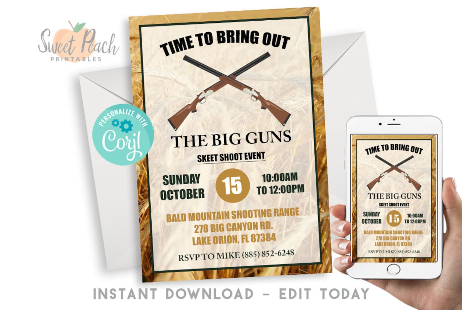 Editable Skeet Shoot Event Invite 5x7 Digital Classic Over Under Shot ...