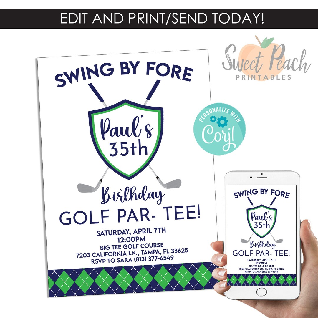 Editable Golf Birthday Invitation 5x7 Invite Digital Template Golf ...