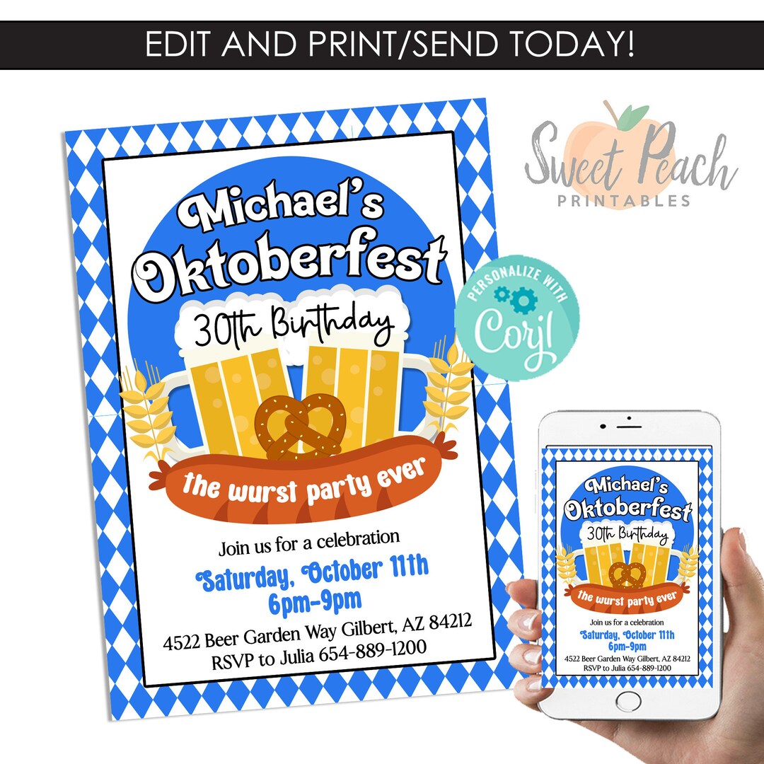 Editable Oktoberfest Birthday Invite Invitation Template 5x7 Digital ...