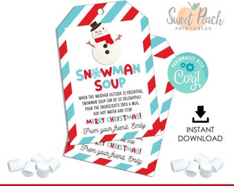 Snowman Soup Tag Printable, Editable Christmas Homemade Hot Chocolate ...