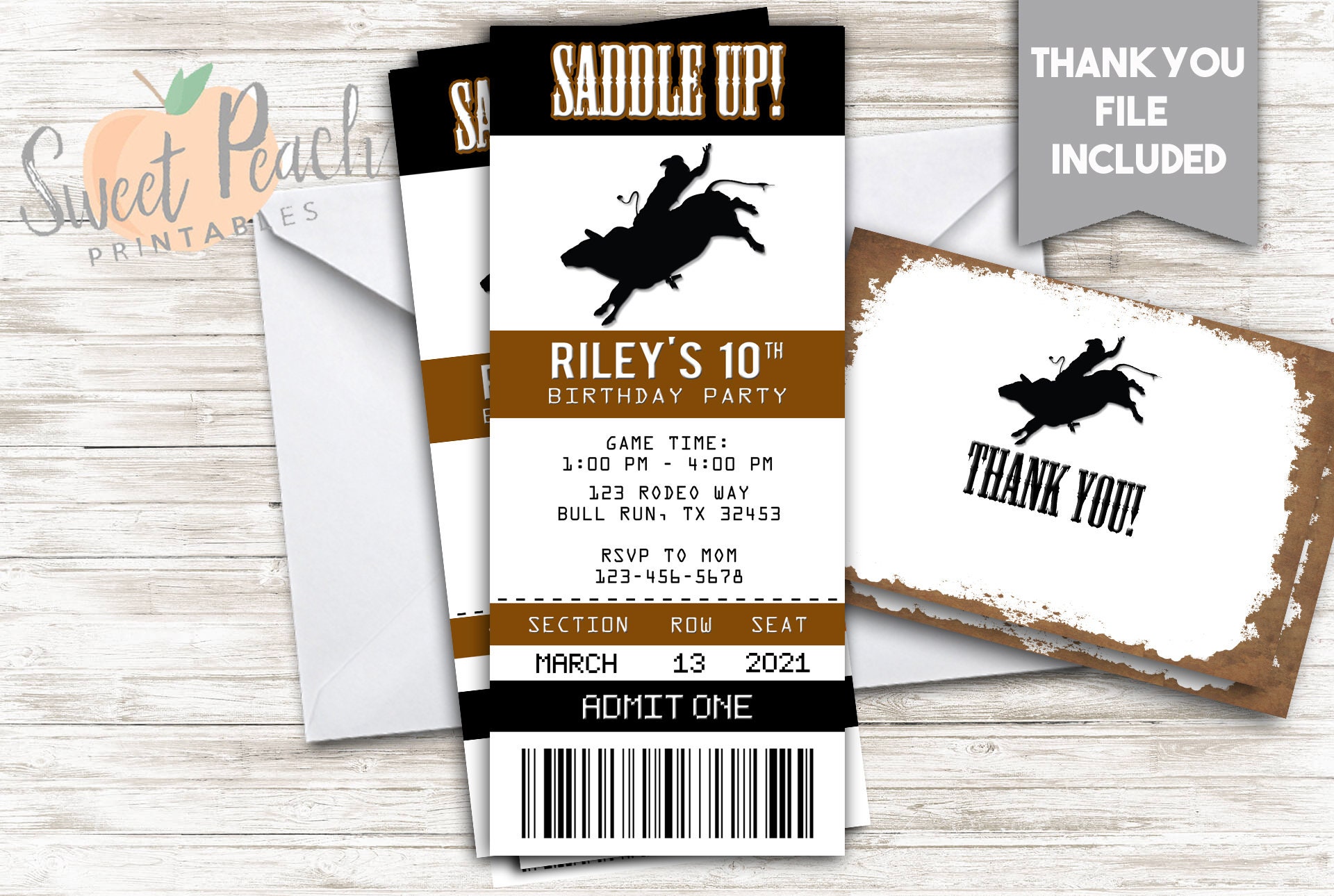 Birthday Cowboy Rodeo Ticket 3x7 Digital Personalized - Etsy