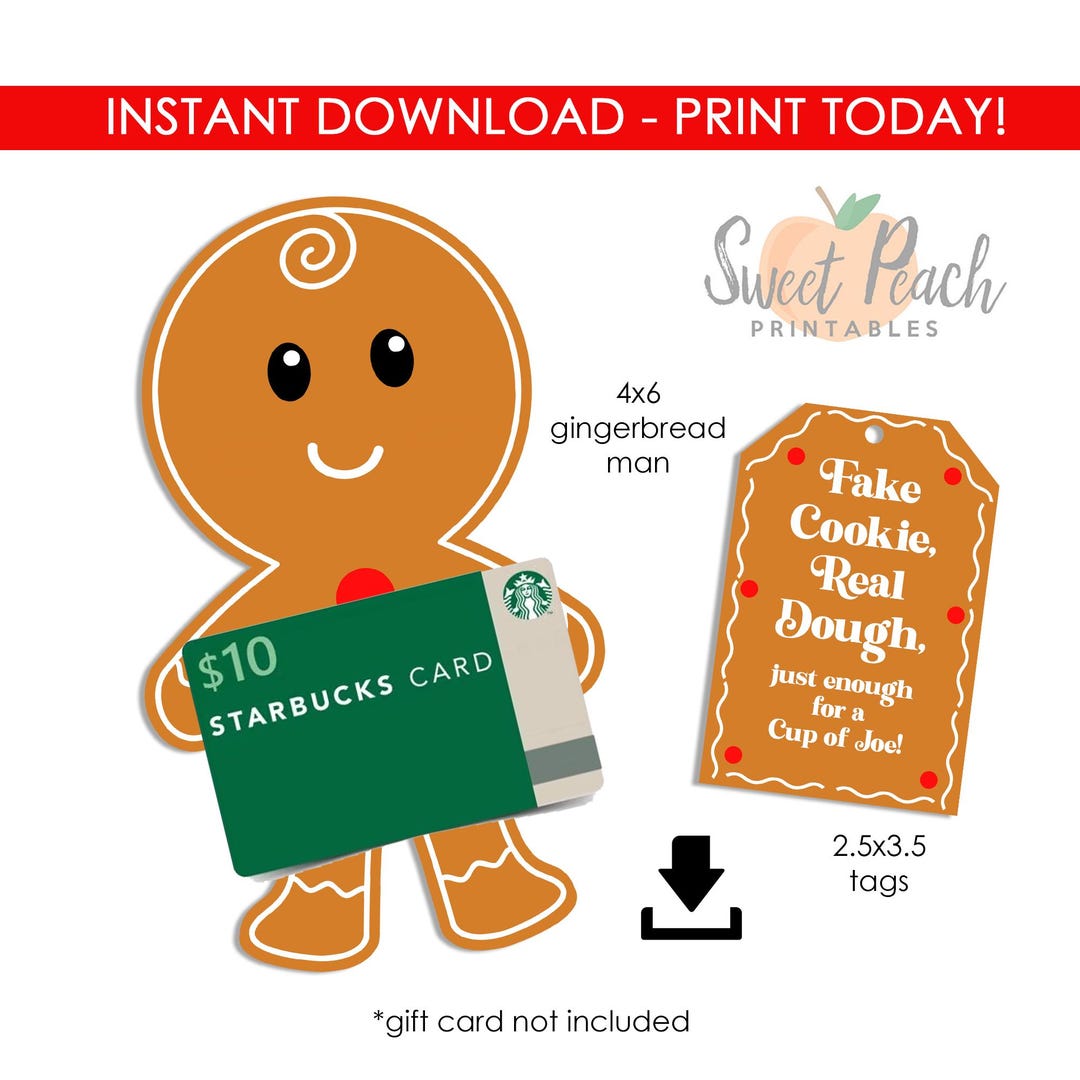 Printable Christmas Coffee Gift Tag Idea Gingerbread Man Cookie Gift ...
