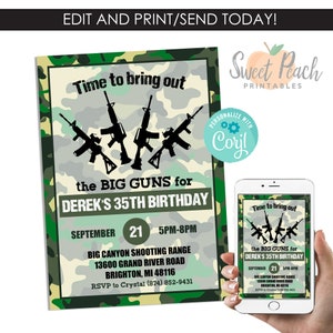 Editable Shooting Range Birthday Invitation Invite 5x7 Digital Men's 2A ...