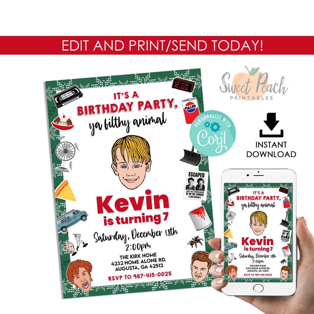 EDITABLE Home Alone Birthday Invitation Digital Invite 5x7 Christmas ...