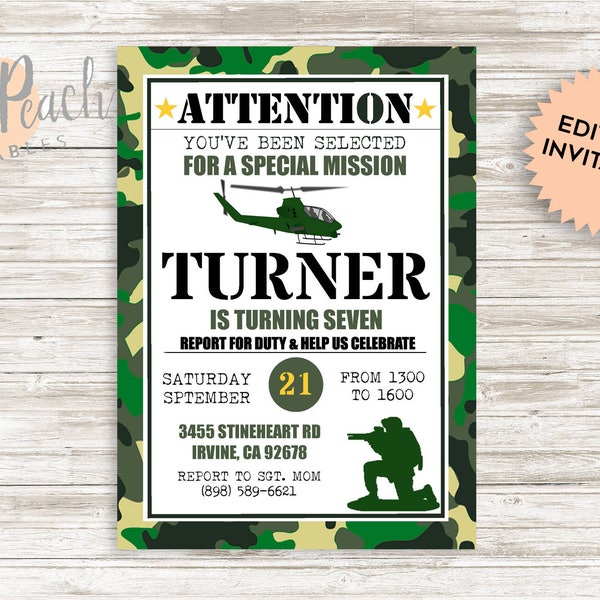 Soldier Party Invitation - Etsy