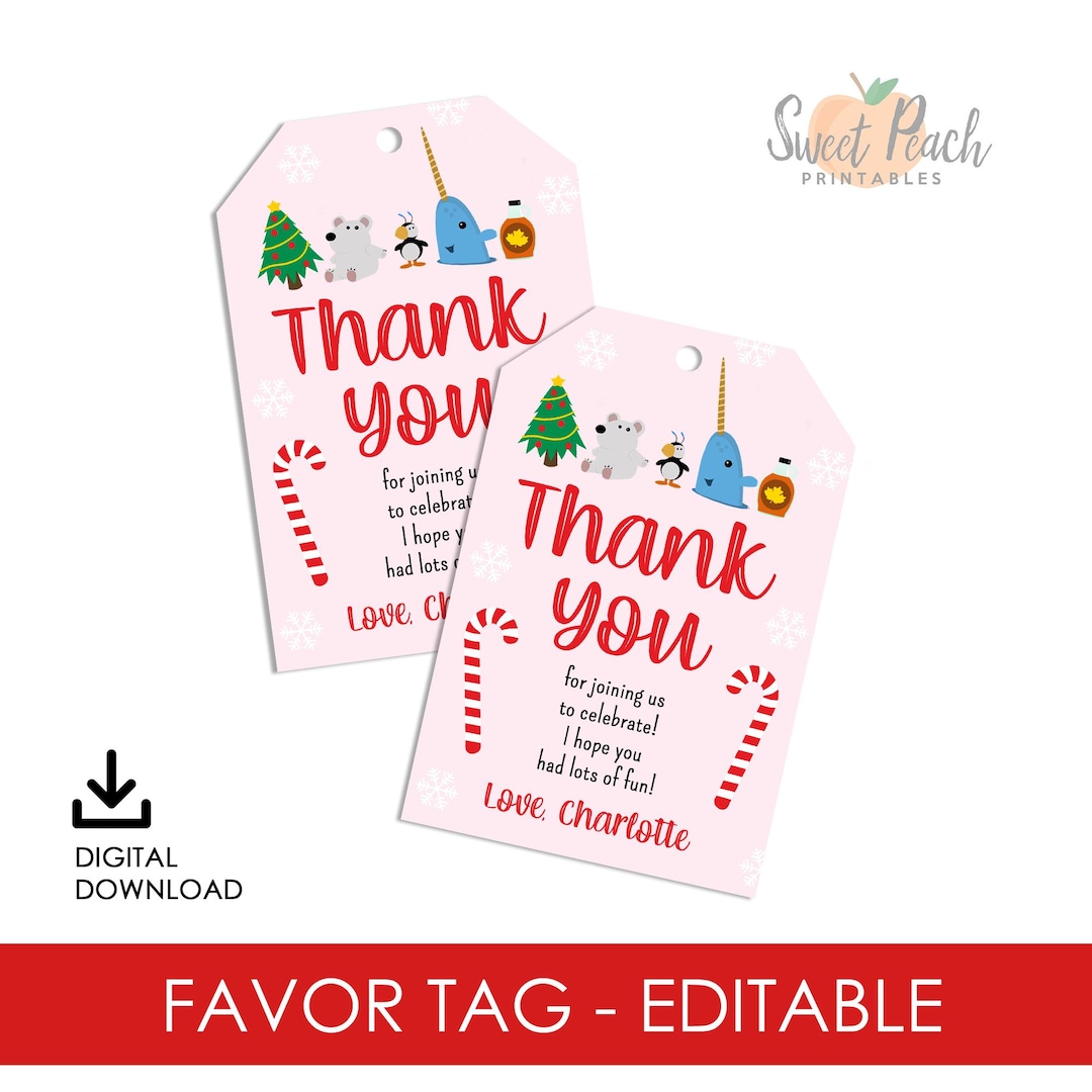 Editable Elf Jovie Favor Tags Birthday Party Christmas Pink Thank You ...