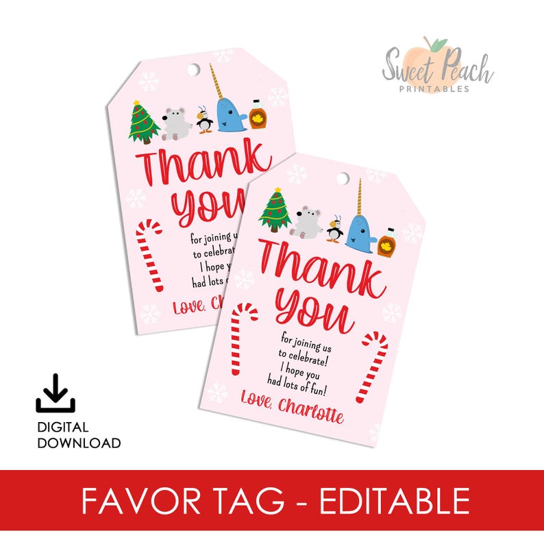 Editable Elf Jovie Favor Tags Birthday Party Christmas Pink Thank You ...