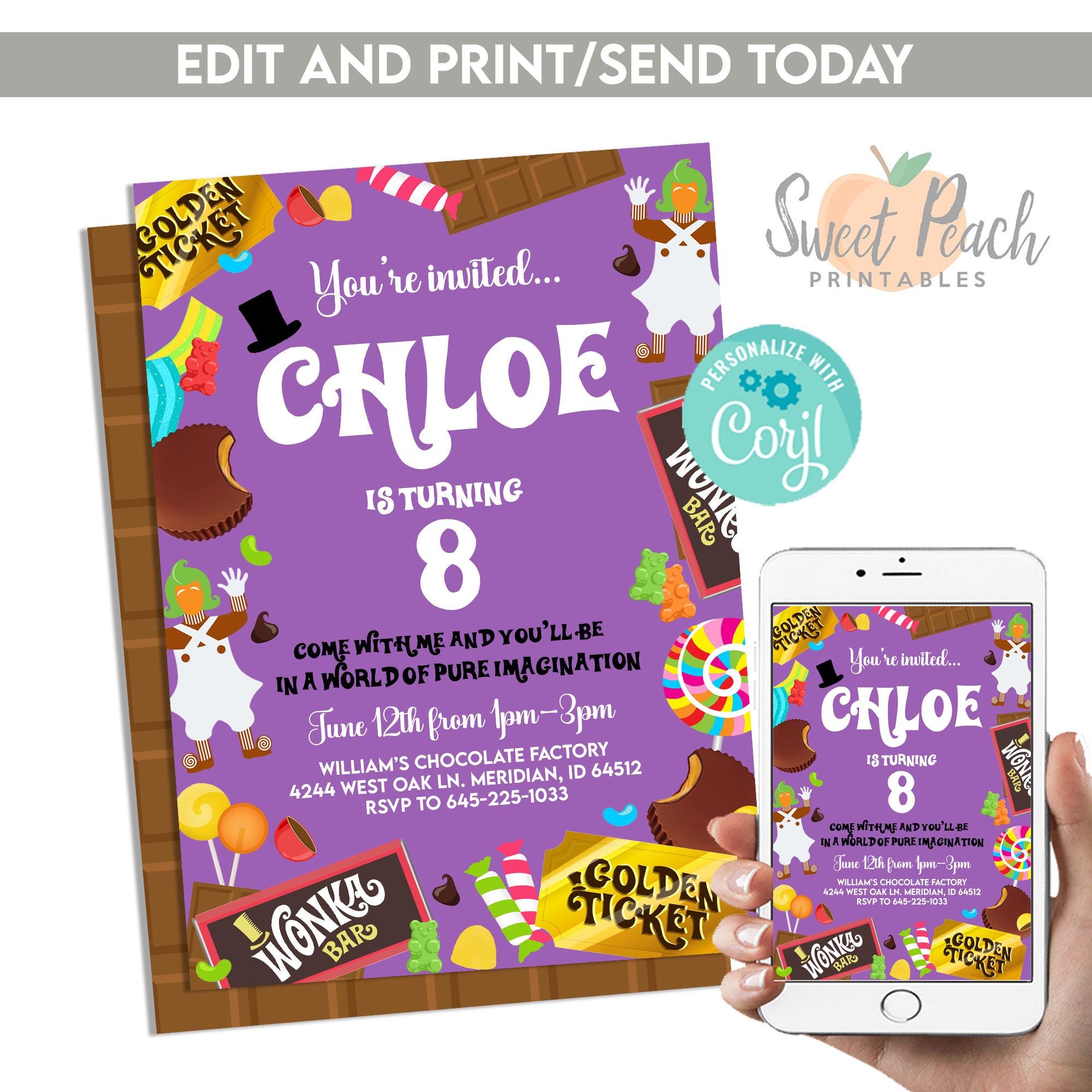 Editable Chocolate Factory Birthday Invitation Invite Digital 5x7 ...