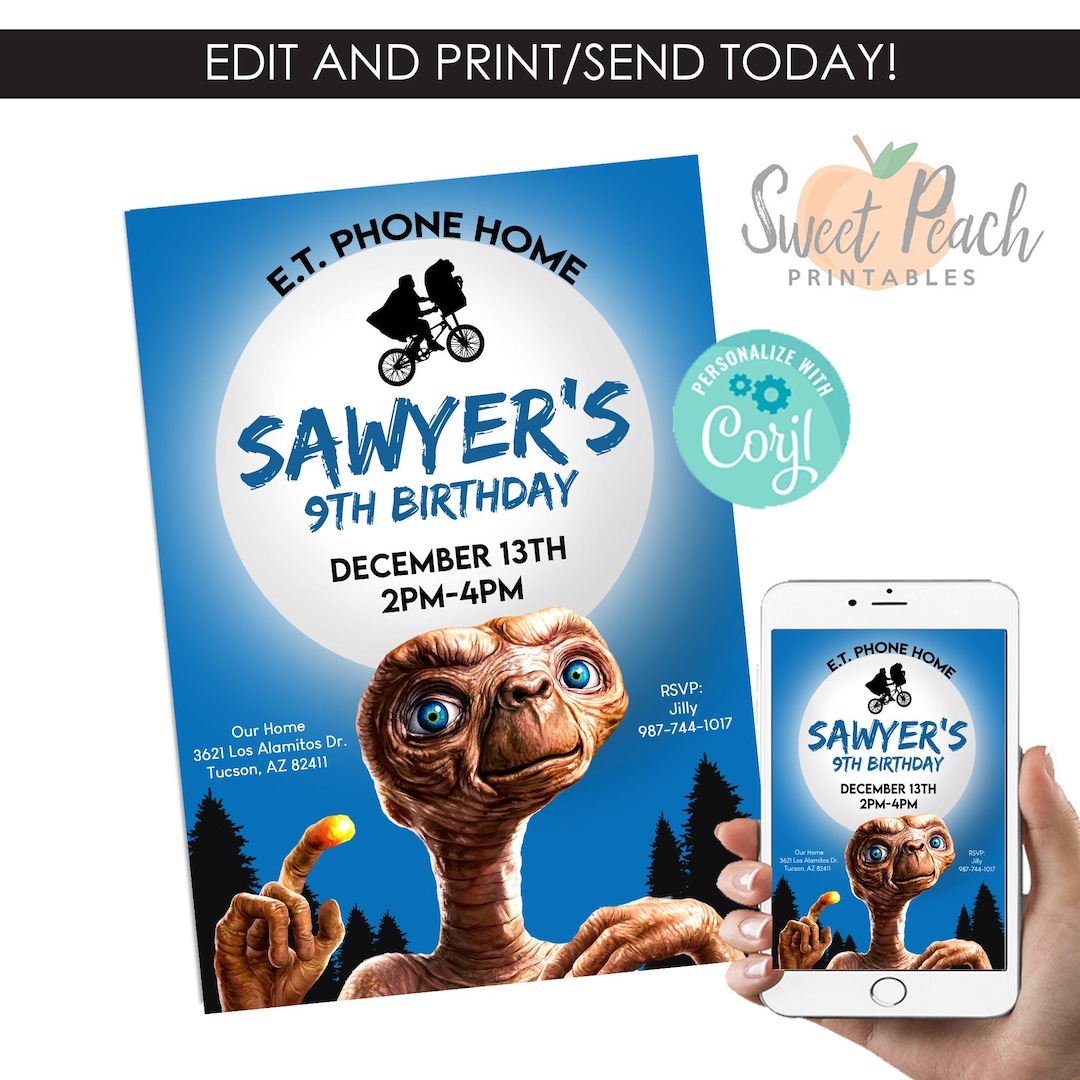 Editable ET Birthday Invitation Invite Digital 5x7 Template Instant ...