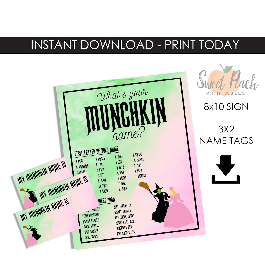 What's Your Munchkin Name Sign Game Printable Wicked Movie Musical ...