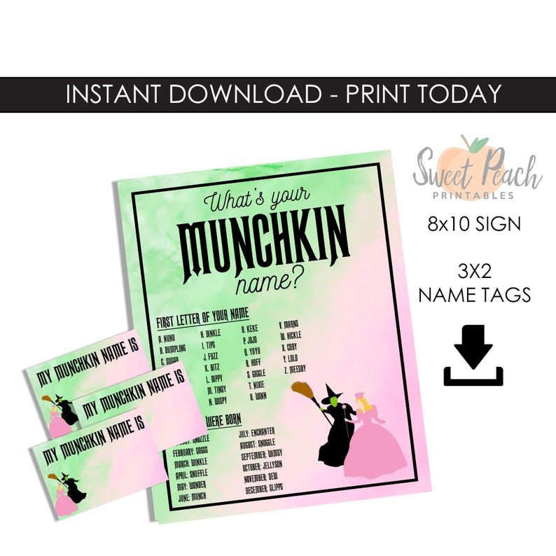 What's Your Munchkin Name Sign Game Printable Wicked Movie Musical ...