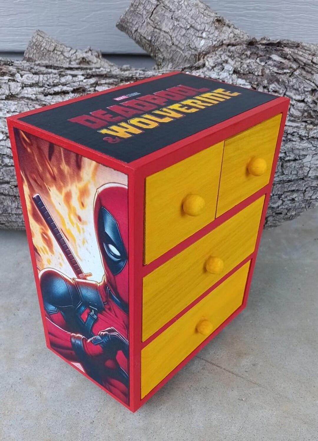 Custom Mini 4 Drawer Jewelry Chest Deadpool Wolverine Red Yellow Great ...
