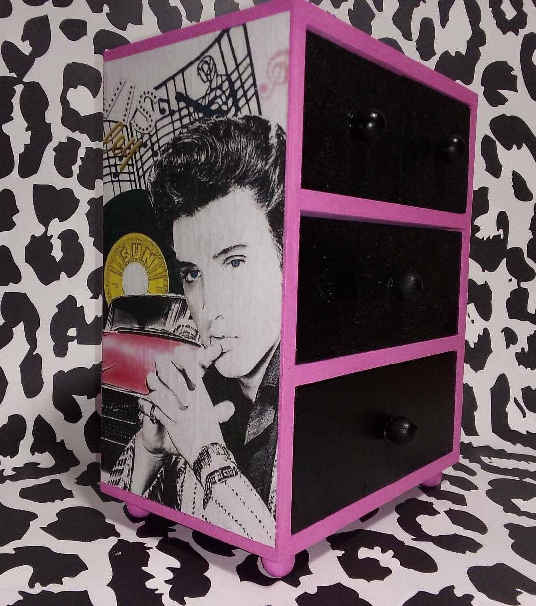 Custom Made Elvis Presley Hot Pink Black Mini 4 Drawer Jewelry Chest ...