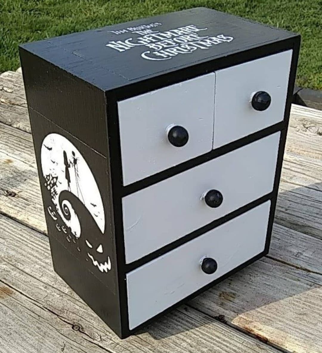 Custom Made Your Choice Jack and Sally 4 Drawer Mini Jewelry Chest Goth ...