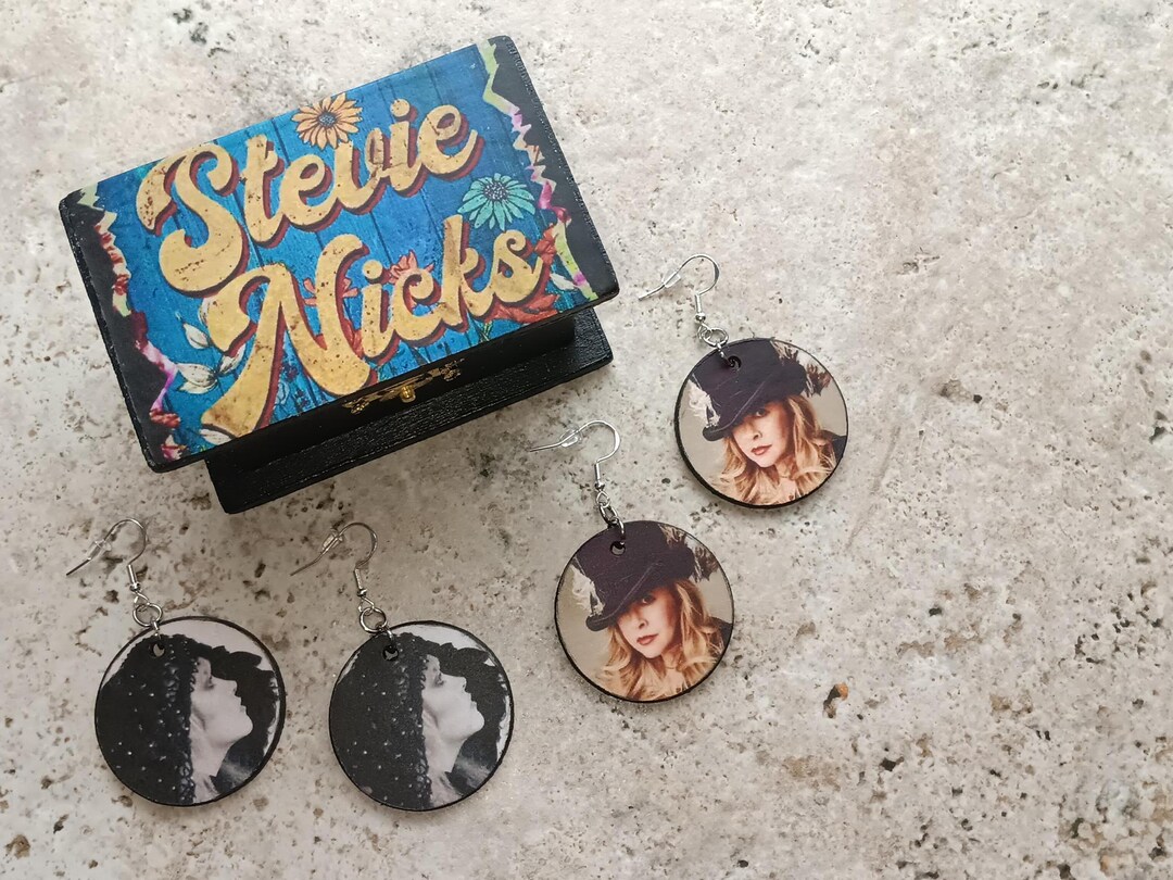 Wood Gift Box 2 Pair Stevie Nicks 1.5 Round Earrings 925 Sterling ...