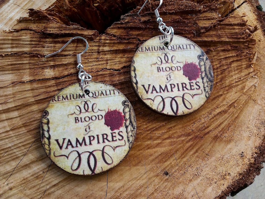 Halloween Vampires Blood Antiqued Look 1.5" Round Dangle Earrings 925 ...
