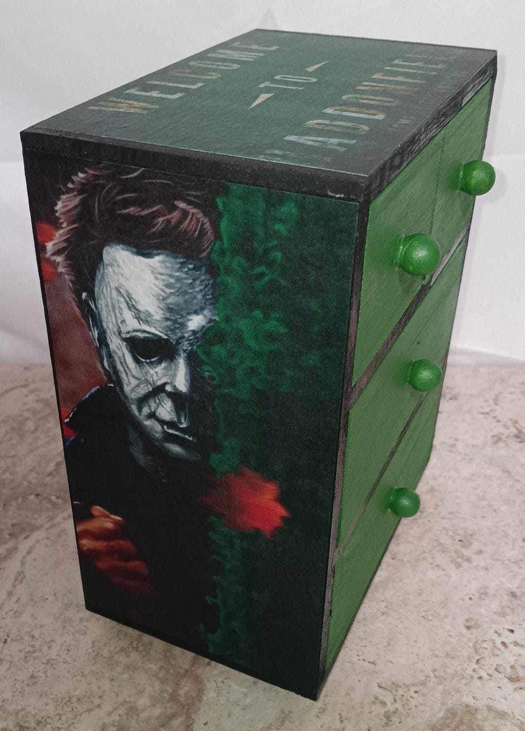 Custom Mini 4 Drawer Jewelry Chest Horror Icons Black Dark Green Great ...