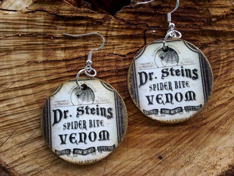 Halloween Spider Bite Venom Antiqued Look 1.5" Round Dangle Earrings ...