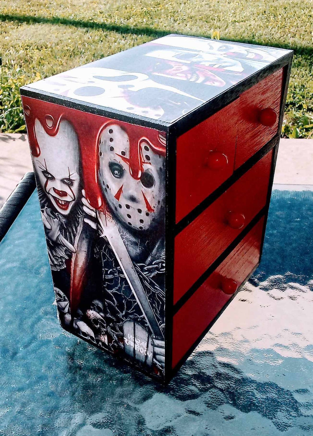 Custom Mini 4 Drawer Jewelry Chest Horror Icons Black Red Great Gift ...