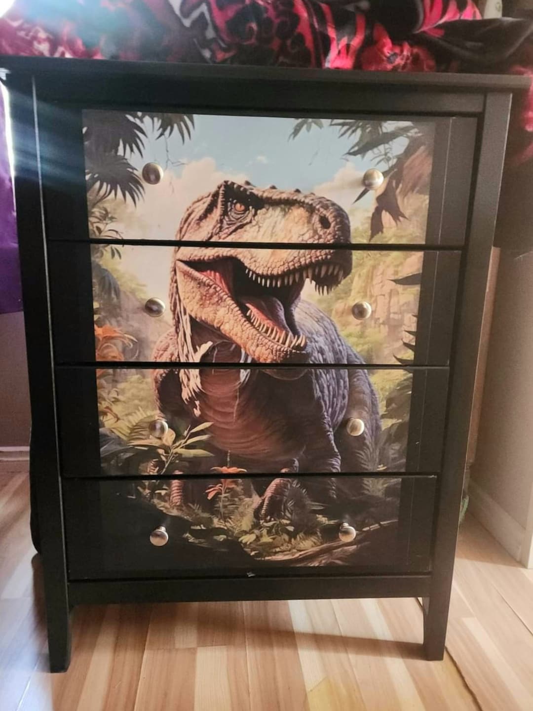 Custom Made 4 Drawer Dinosaur T Rex Pine Chest Boys Bedroom Decor Black ...