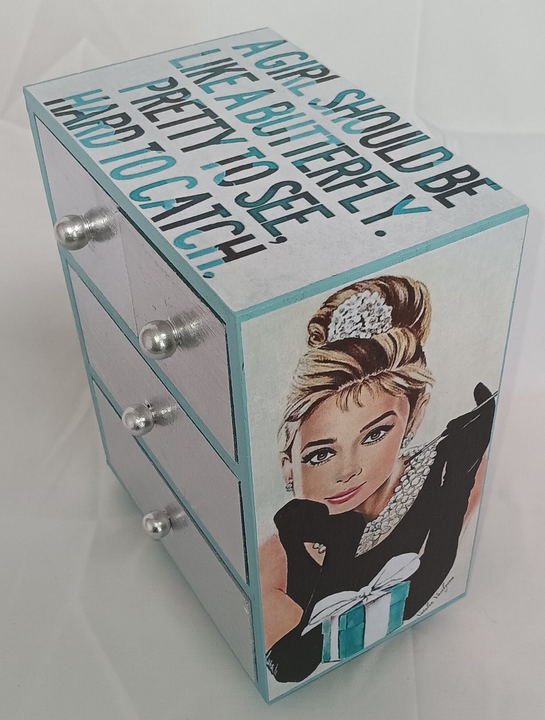 Custom Audrey Hepburn Mini 4 Drawer Jewelry Chest Diva Glamour Teal ...