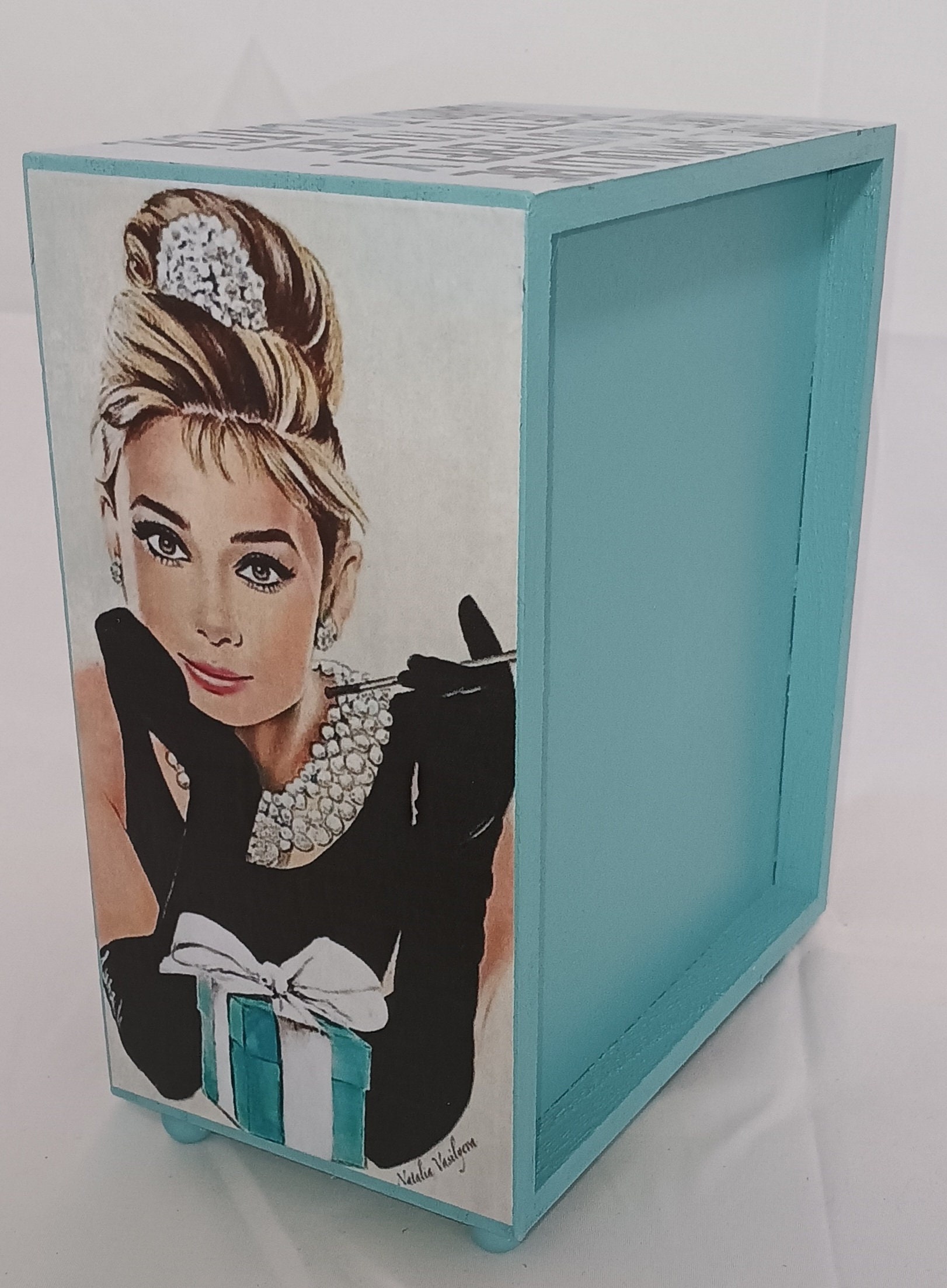 Custom Audrey Hepburn Mini 4 Drawer Jewelry Chest Diva Glamour Teal ...